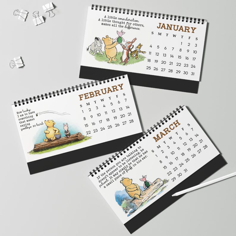 Desk Calendar 2026 Classic Winnie the Pooh Quotes, Pooh Bear Calendar ...