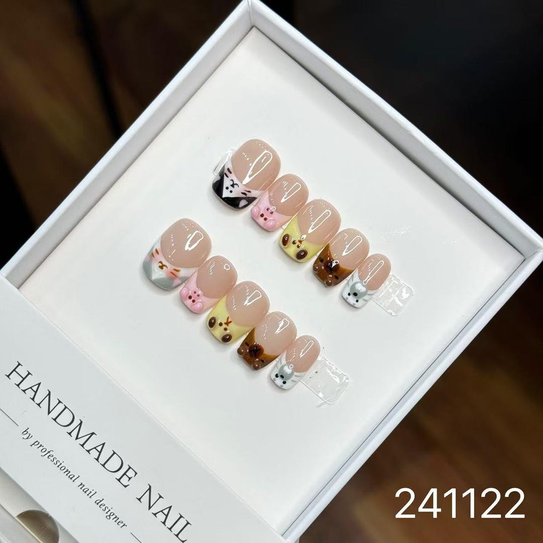 Cute Animal Nails | Custom Hand-painted Nails | Almond Reusable Nails ...