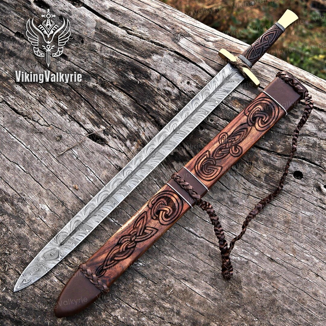 Damascus Steel Viking Sword for Christmas Gift, Medieval Larp Viking ...
