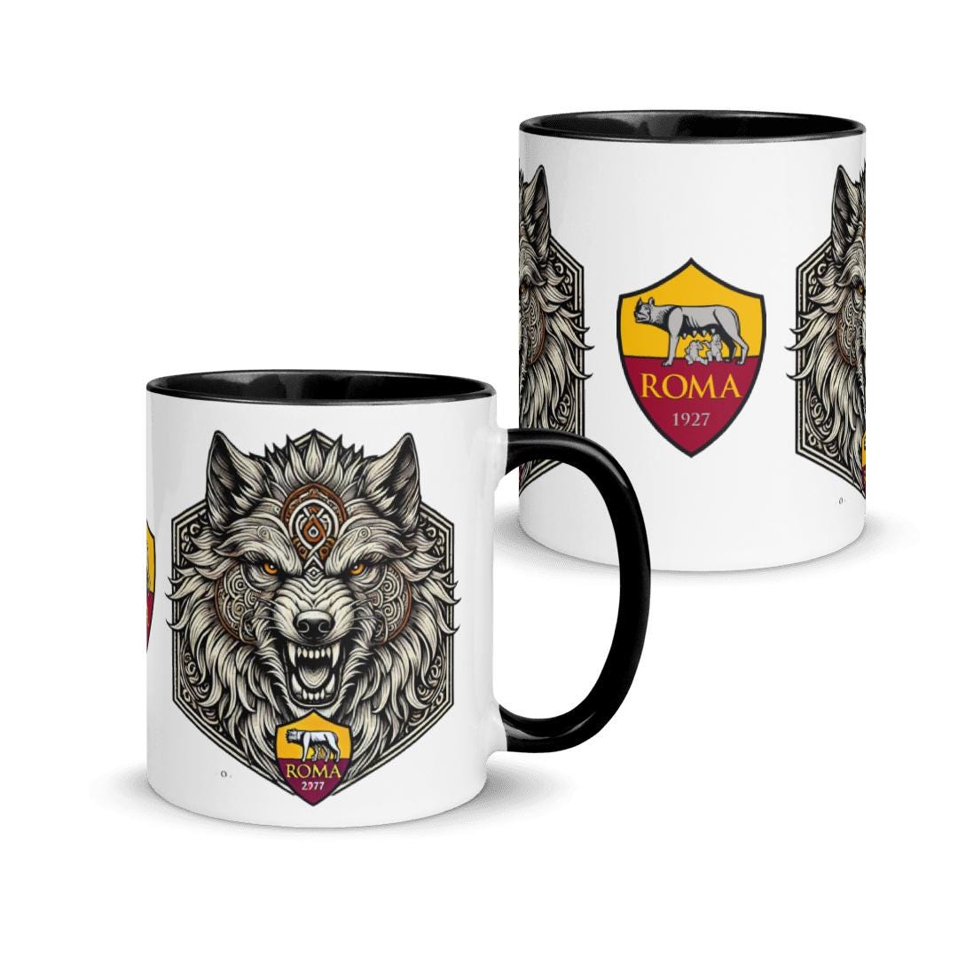 AS Roma Wolf Mug, Fierce Wolf Design, Football Fan Gift, Coffee Cup - Etsy