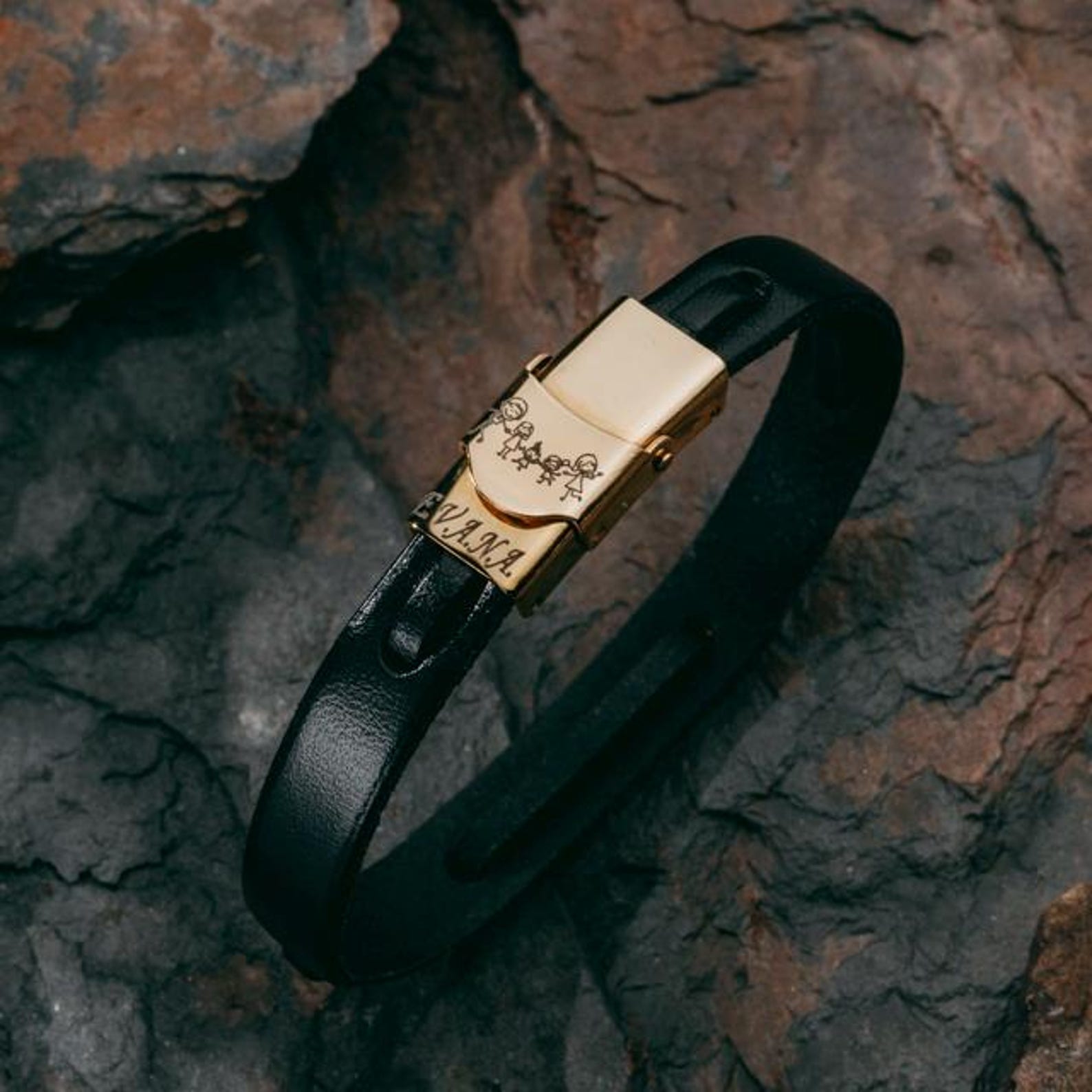Personalized Leather & 14K Gold Bracelet – Custom Engraved Gift for Men ...