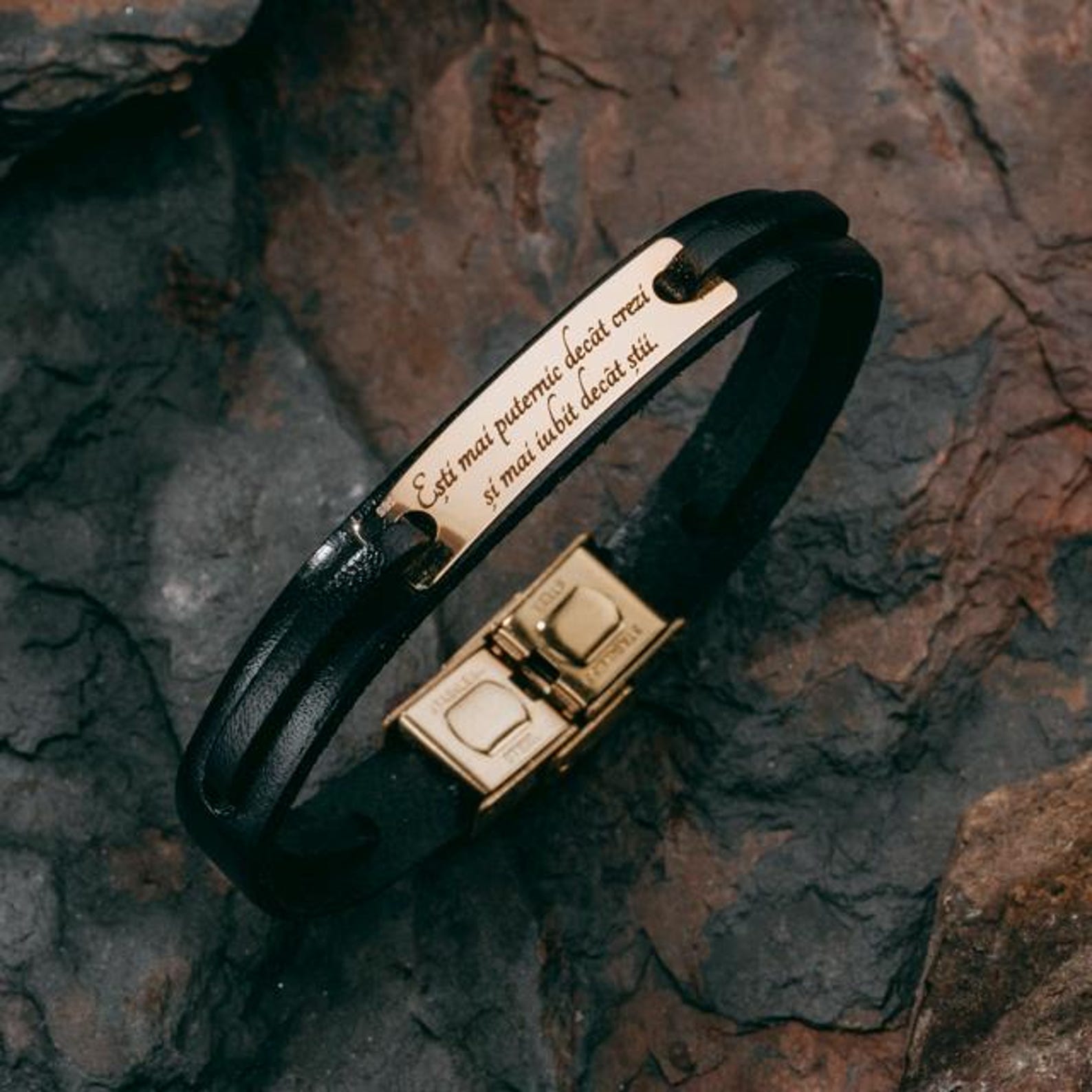 Personalized Leather & 14K Gold Bracelet – Custom Engraved Gift for Men ...