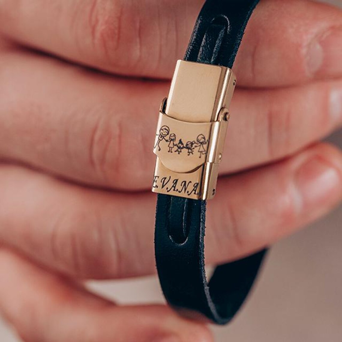 Personalized Leather & 14K Gold Bracelet – Custom Engraved Gift for Men ...