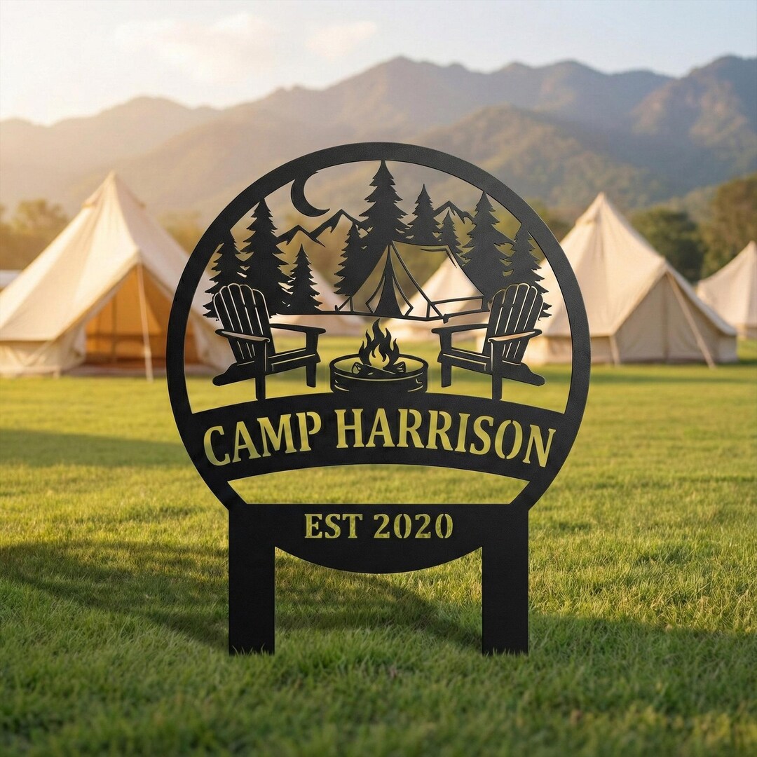 Custom Metal Campfire Sign With Stakes, Personalized Cabin Sign, Camp ...