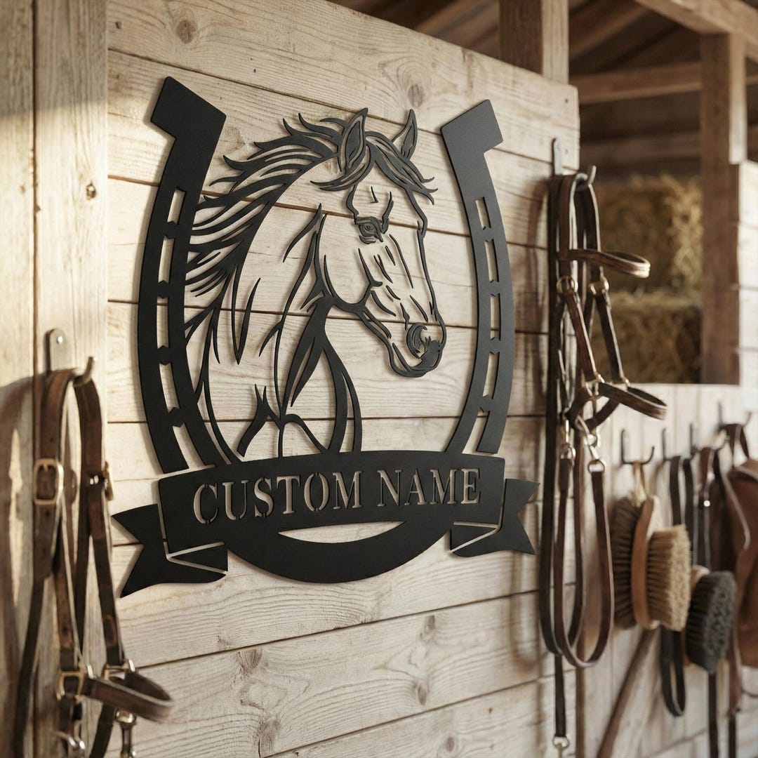 Personalized Horse Metal Sign, Custom Metal Horseshoe Sign ...