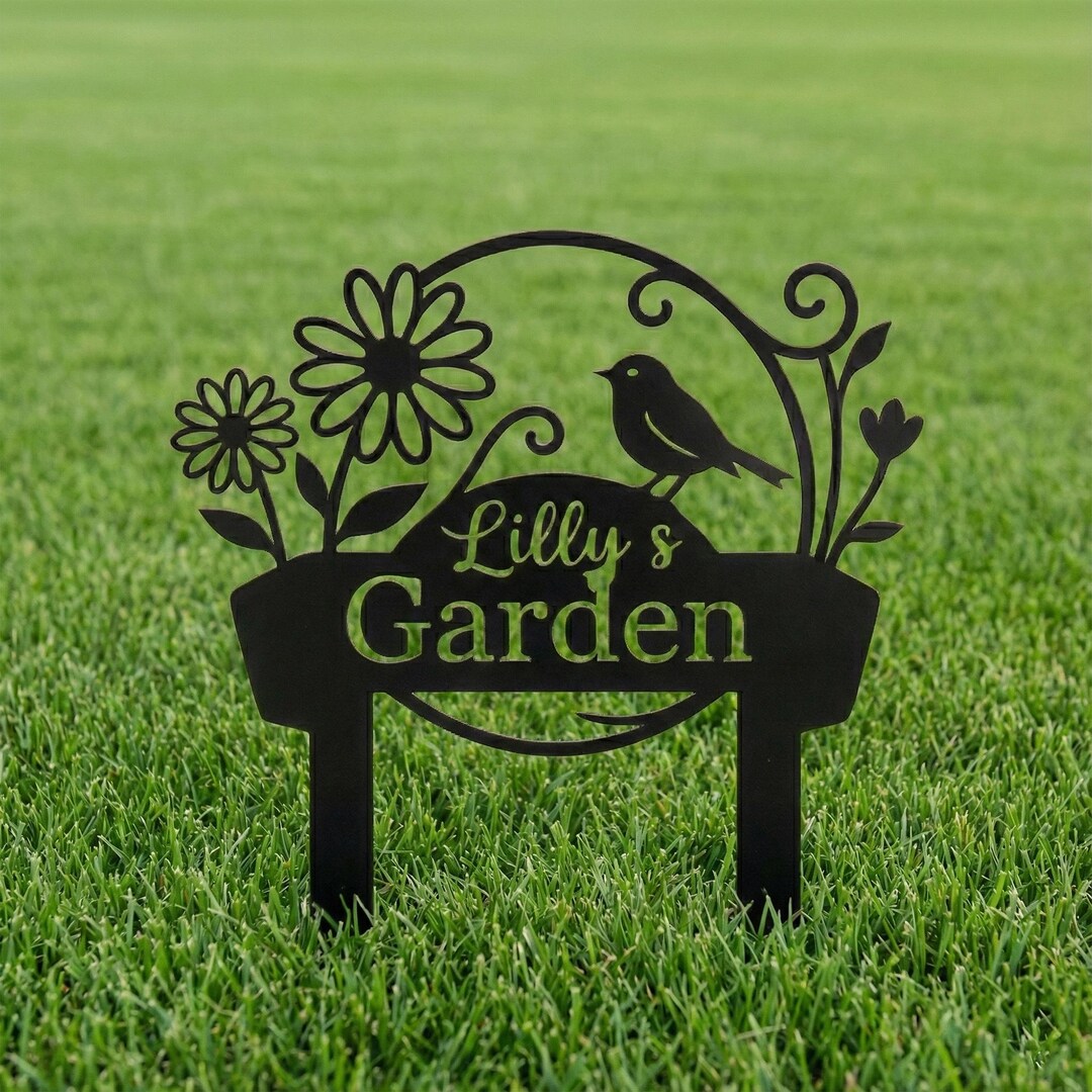 Custom Humming Bird Metal Garden Decor, Bird With Flower Garden Sign ...