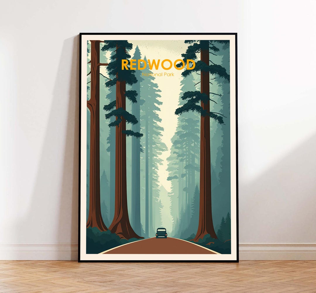 Redwood National Park Poster, California Travel Print, Redwood Wall Art ...