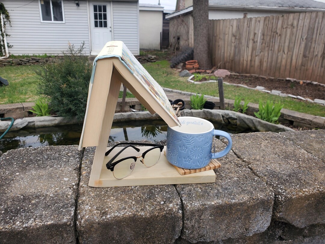 Wooden Book & Device Stand – Multi-use Holder for Cookbooks, Phones and ...
