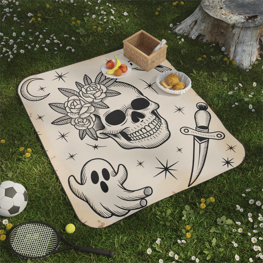 Traditional Tattoo Flash Sheet Picnic Blanket - Cozy Outdoor Water ...