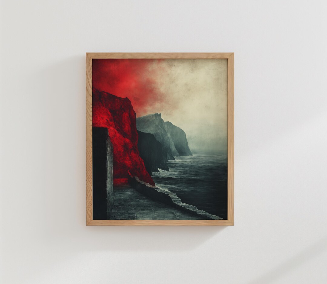Cliffside in Red and Grey - Rothko-inspired Colored Landscape, Seascape ...