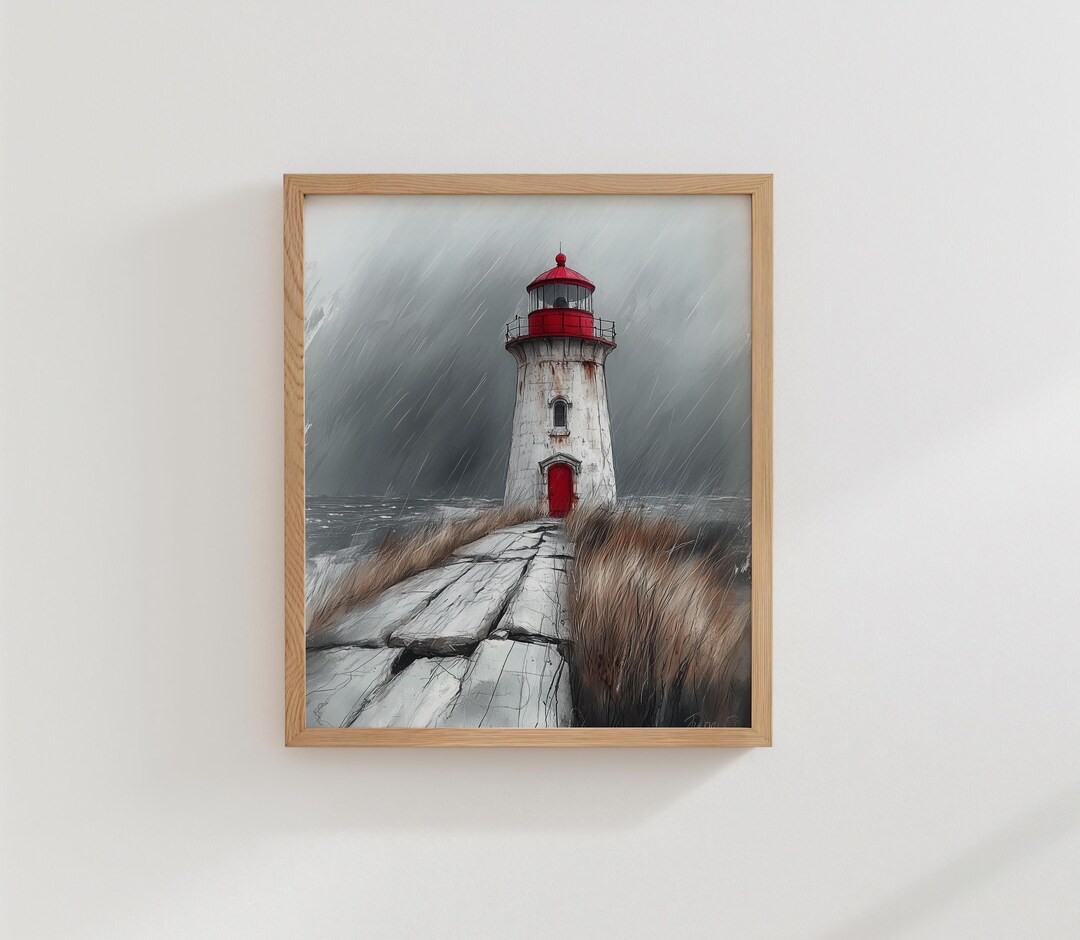Lighthouse Against a Vibrant Sunset - Dramatic Seascape Print, Moody ...