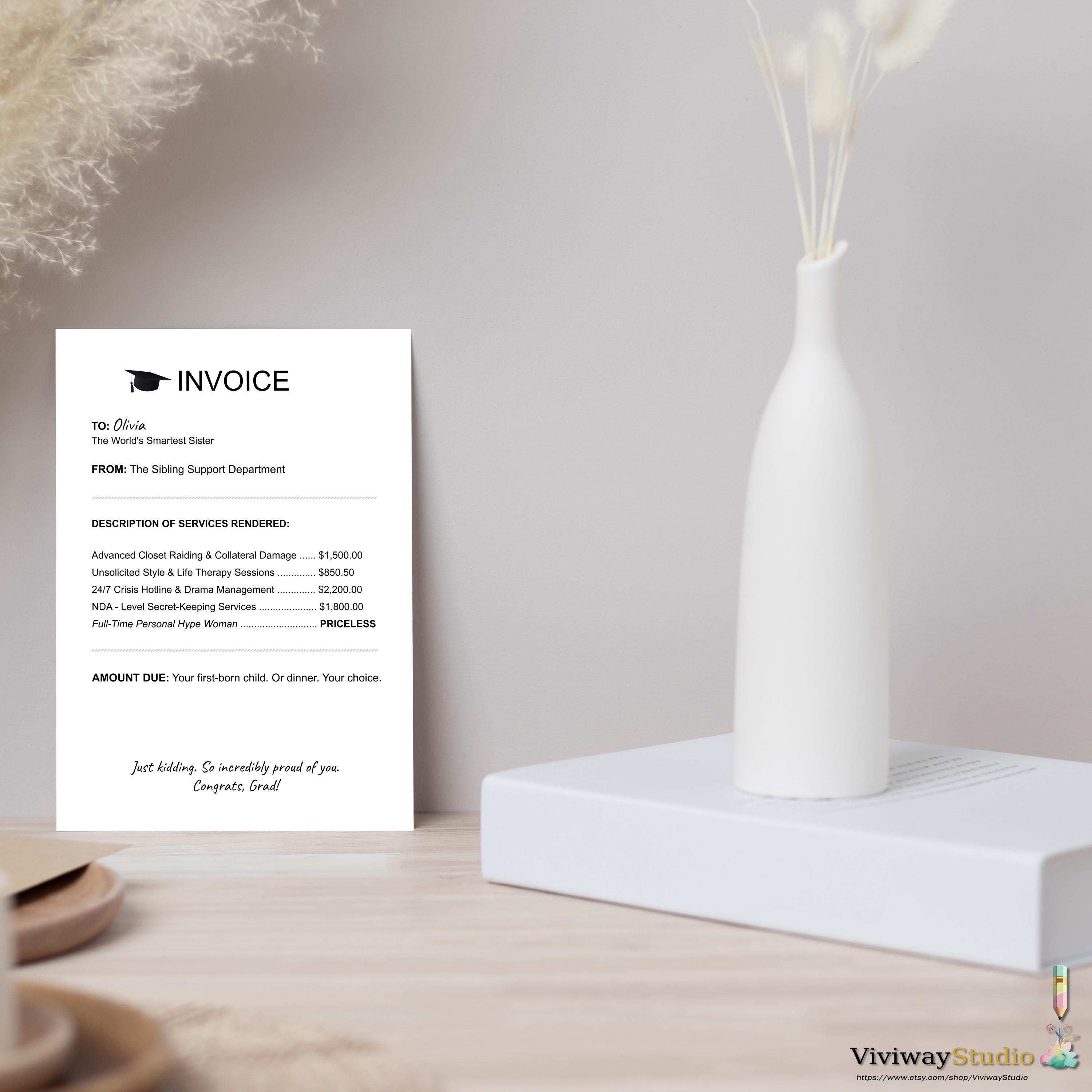 Funny Sibling Graduation Card for Sister | Sarcastic Invoice Humor - Etsy