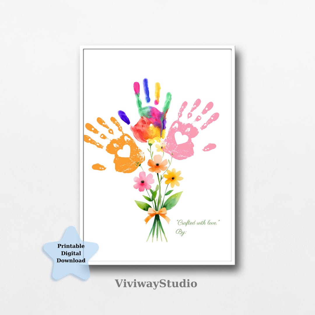 Mother's Day Valentine Handprint Art Printable – Floral Bouquet DIY ...