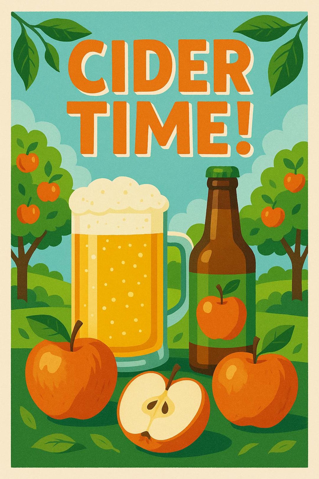Cider Time” A4 Printable Poster – Fun Summer Beer Garden Wall Art ...
