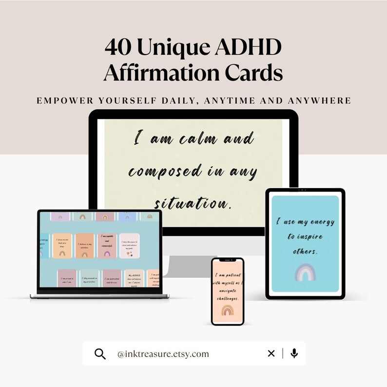 40 ADHD Affirmation Cards | Printable & Digital Positive Affirmations ...