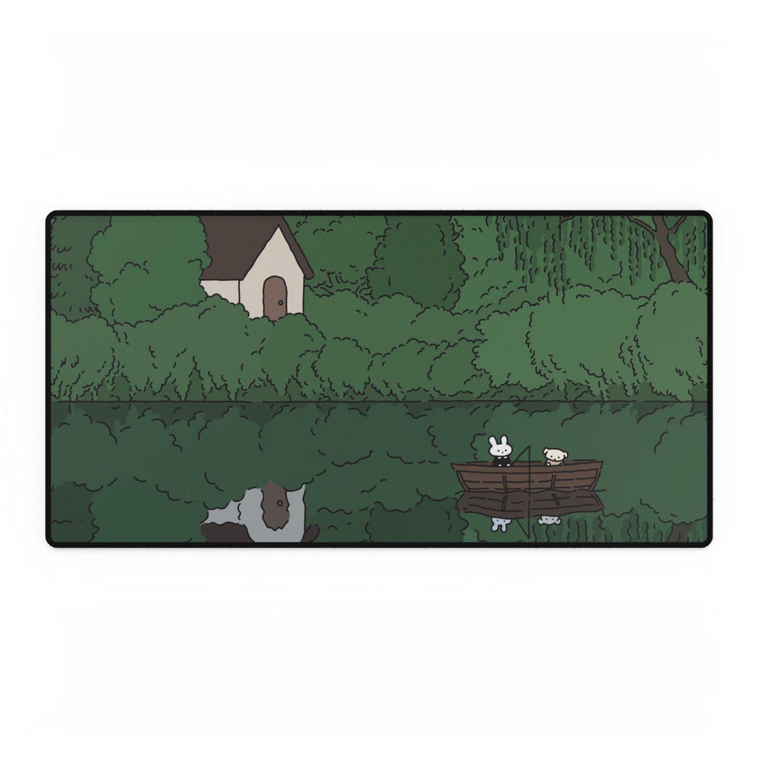 Cute Rabbits Desk Mat - Rabbits Fishing Mouse Pad, Animal Lover Gift ...