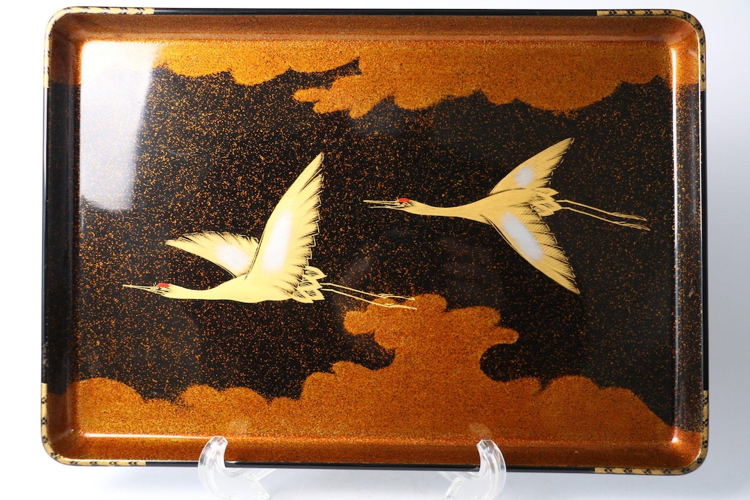 Vintage Wajima Lacquerware Serving Tray With Cranes | Traditional ...