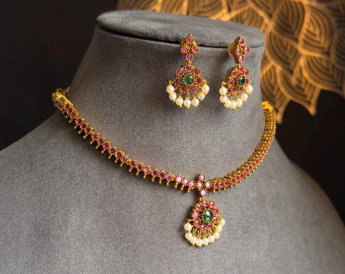 Panoply Best Selling South Indian Ruby Choker Set Traditional Kemp ...