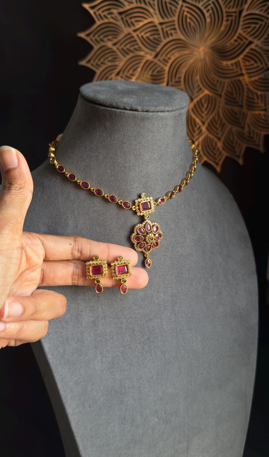 Traditional Kemp South Indian Gold Jewelry Atigai Set With Ruby ...