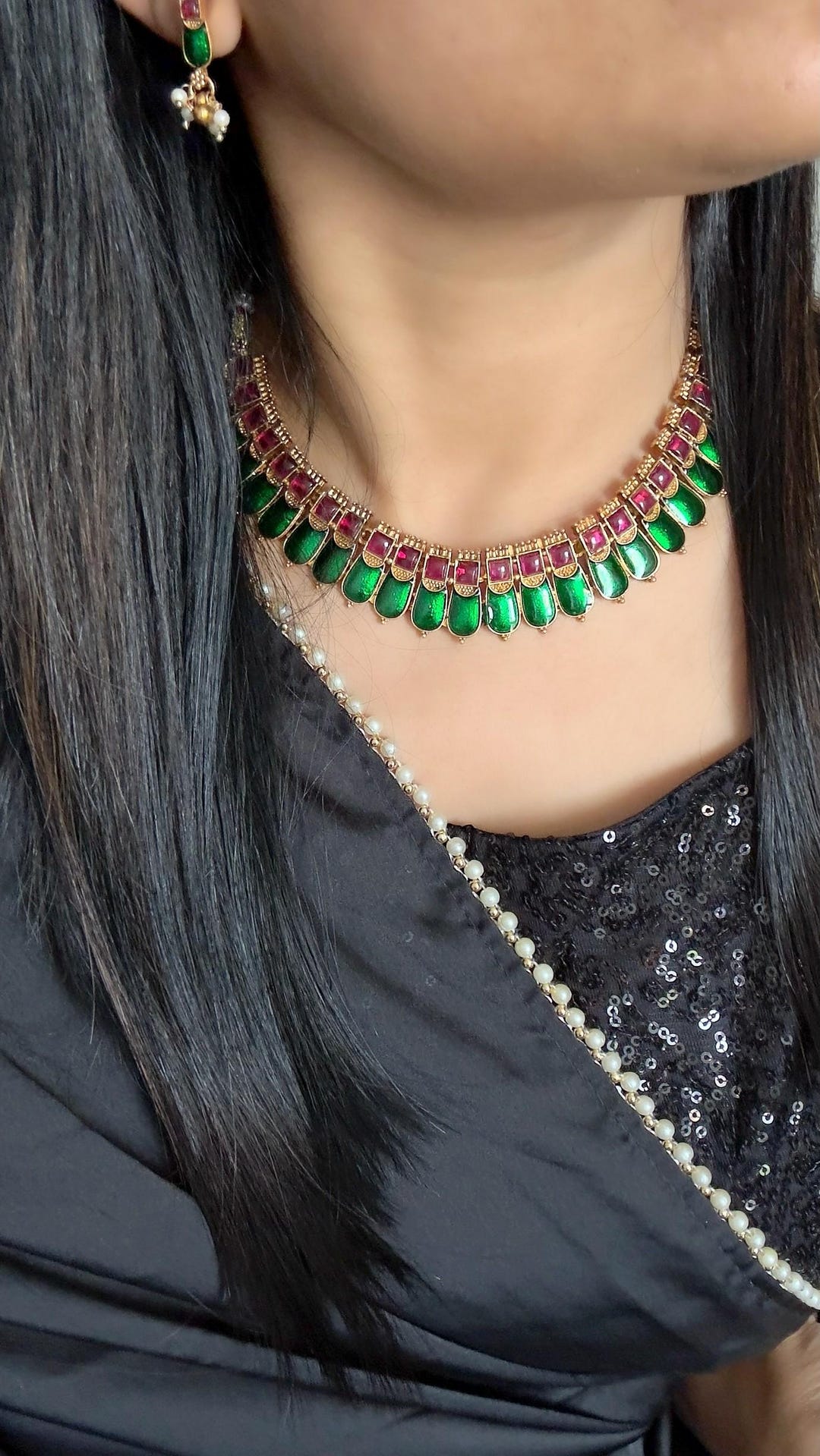 Kerala Nagapadam Choker Set | Traditional Green Palakka Necklace ...