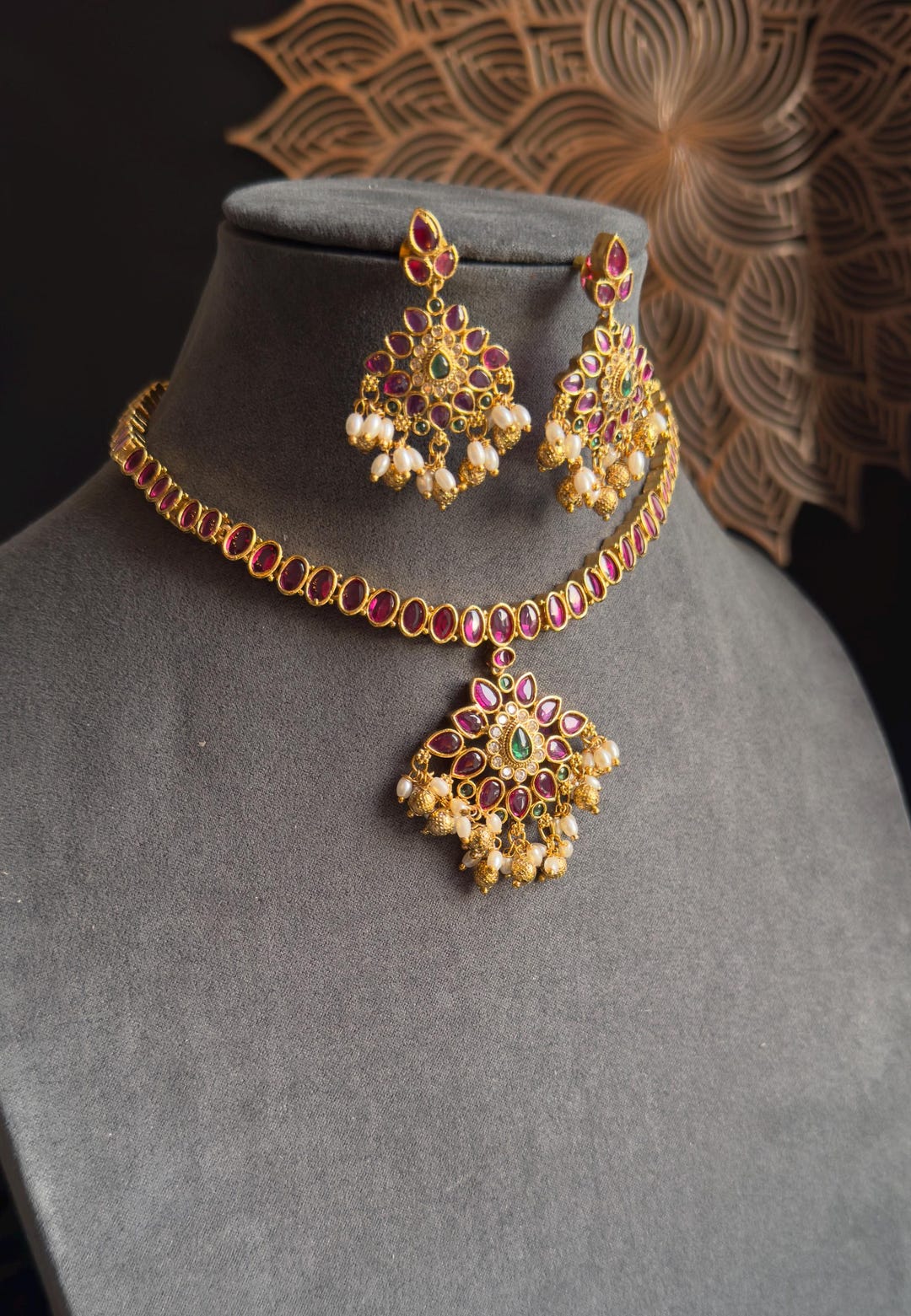 Traditional Kemp South Indian Jewelry Atigai Set With Ruby Accents ...