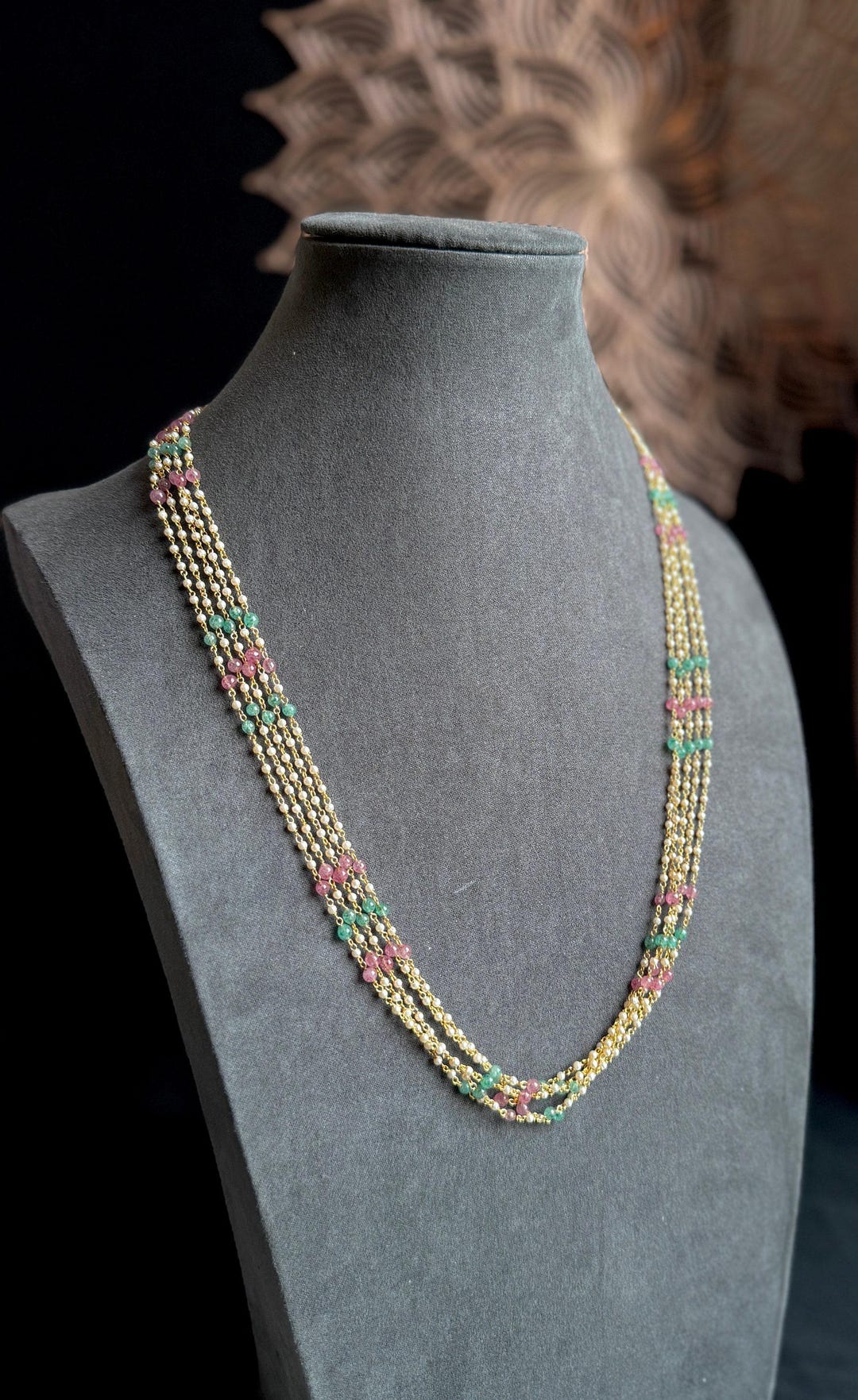 24 Inch 5 Layer Pastel Pearl Necklace Indian Western Dainty Mala ...