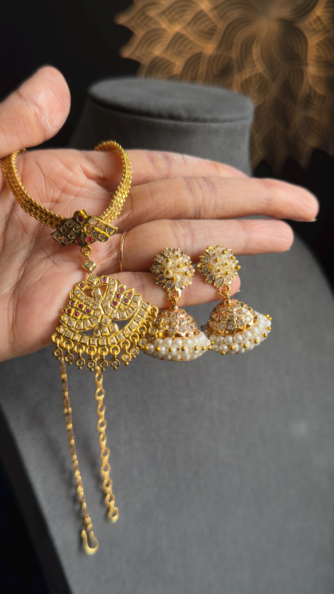 Atigai Microgold Traditional Gold South Indian Jewelry Necklace Set ...