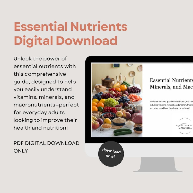 Essential Nutrients: Vitamins, Minerals, and Macronutrients Printable ...