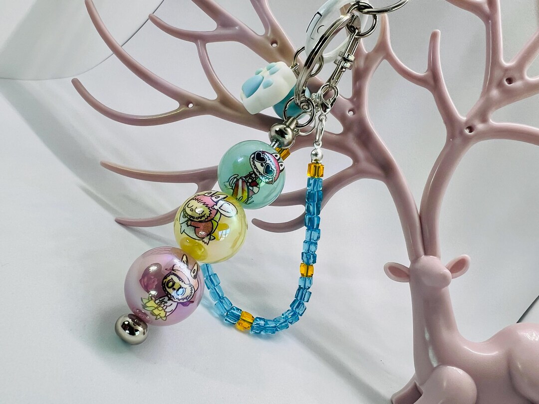 Labubu AB Beads and Crystal Cute Keychain – Kawaii Keyring for Bags ...