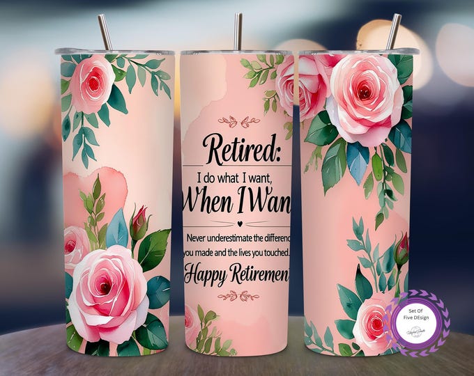 Happy Retirement Tumbler Wrap, 20oz Skinny Tumbler Sublimation Design ...