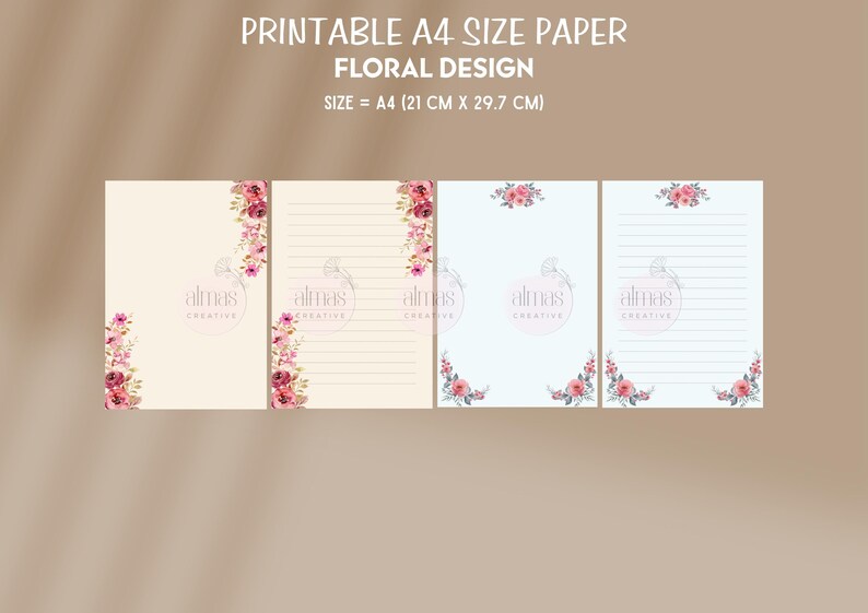 Printable Notepaper Floral Design A4 Size Paper 2 - Etsy