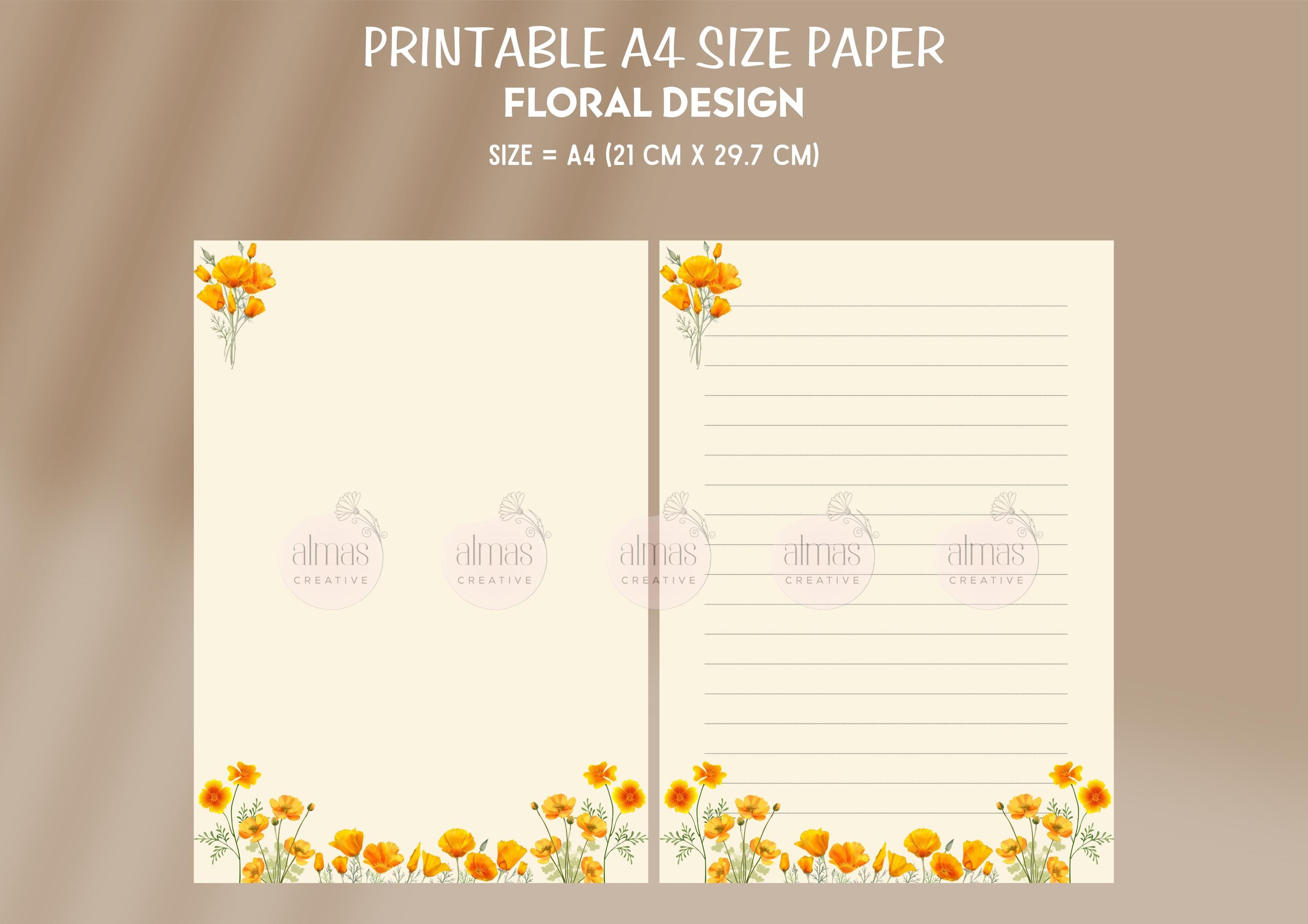 Printable Notepaper Floral Design A4 Size Paper 2 - Etsy