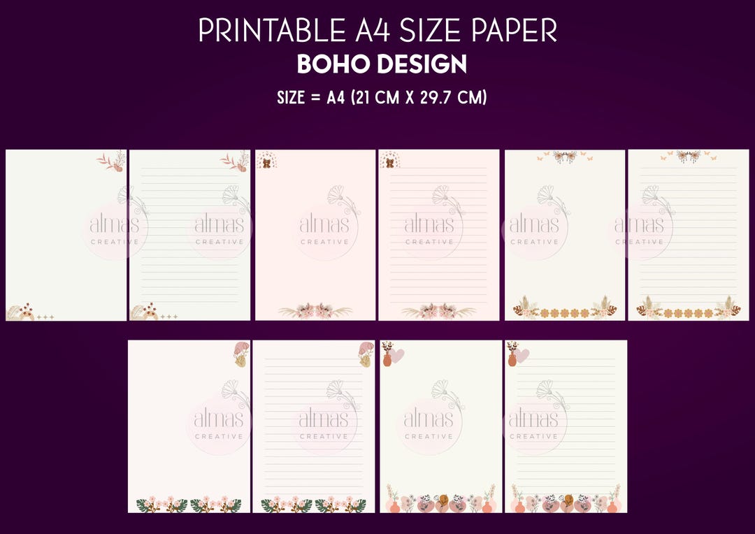 Printable Notepaper Boho Design A4 Size Paper 2 - Etsy