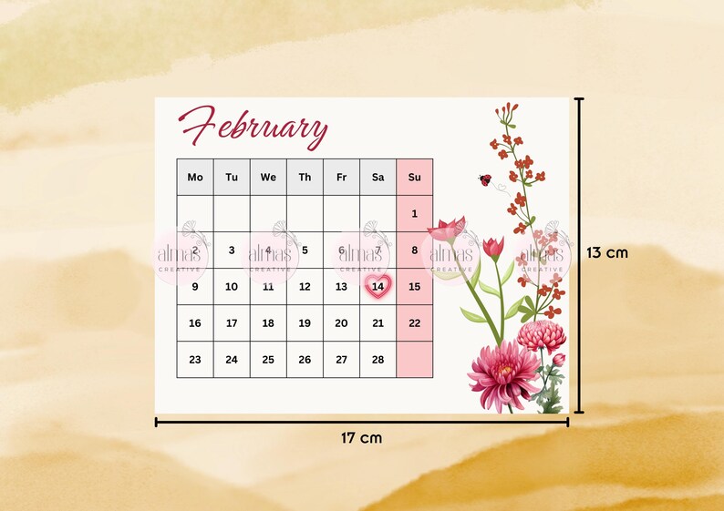 Printable Cute Floral Theme Calendar 2026 Size 17x13 Cm - Etsy