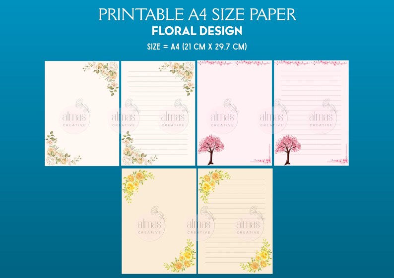 Printable Notepaper Floral Design A4 Size Paper 1 - Etsy