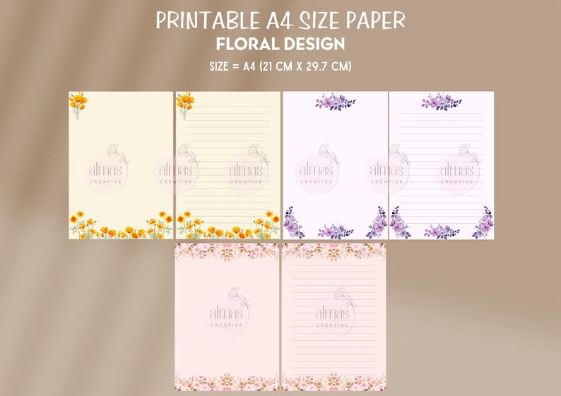 Printable Notepaper Floral Design A4 Size Paper 2 - Etsy