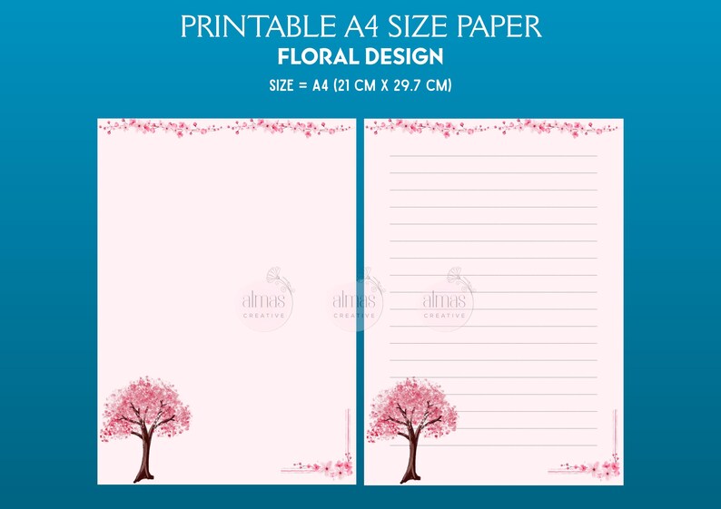 Printable Notepaper Floral Design A4 Size Paper 1 - Etsy