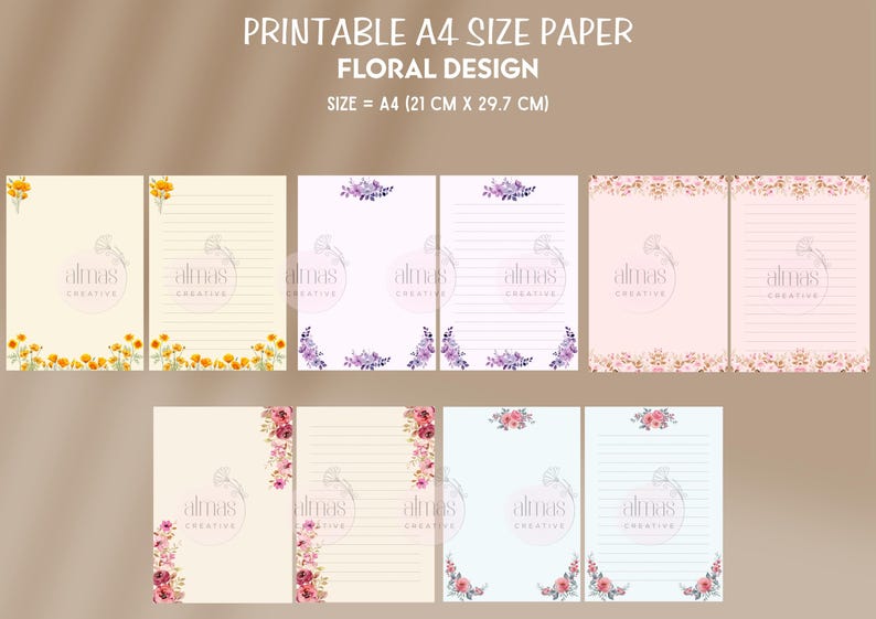 Printable Notepaper Floral Design A4 Size Paper 2 - Etsy