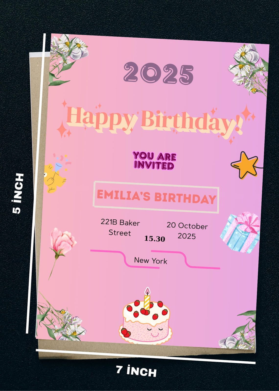 Editable Birthday Card Template: Customizable Canva Design (digital ...