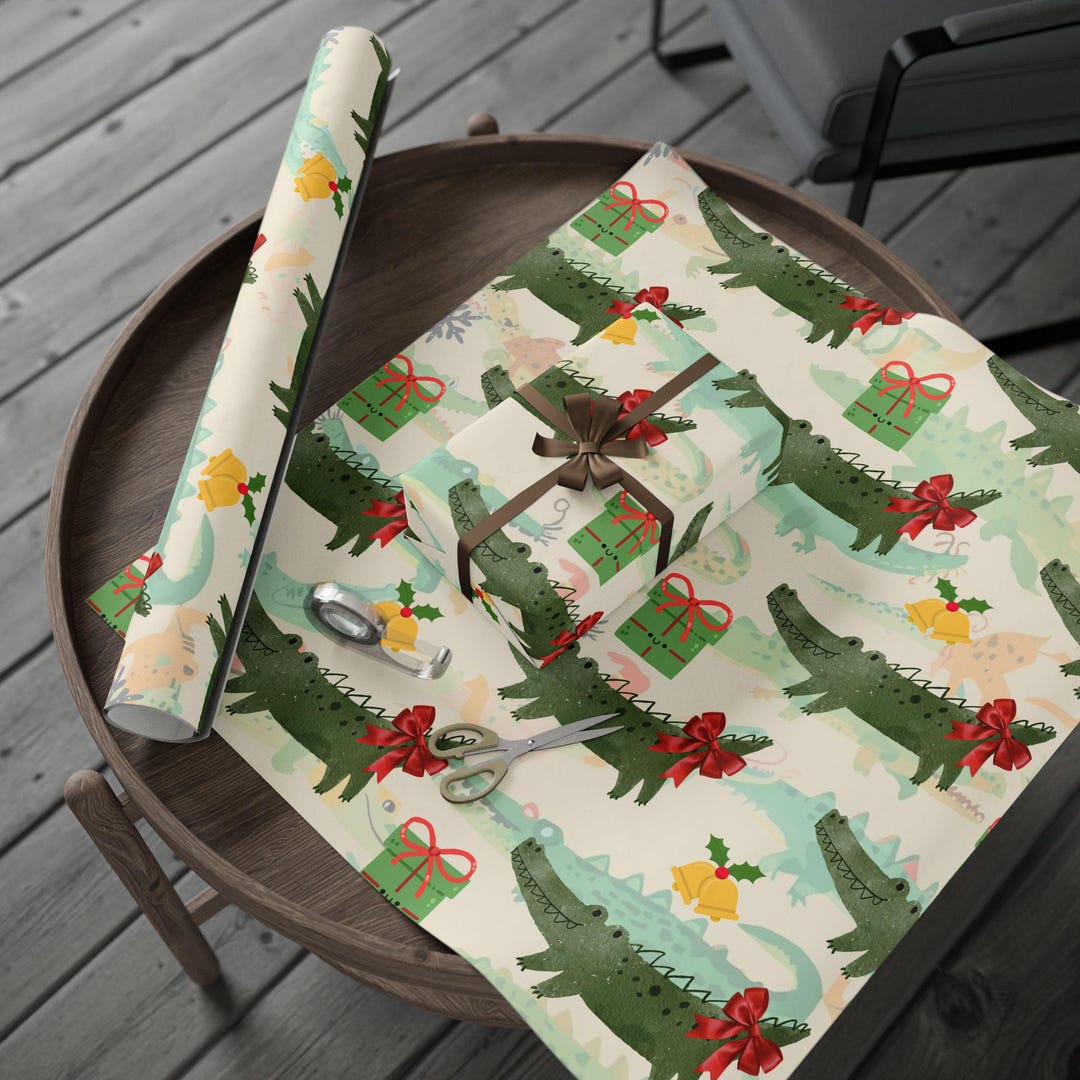 Alligator With Presents Wrapping Paper | Christmas Holiday Pattern - Etsy