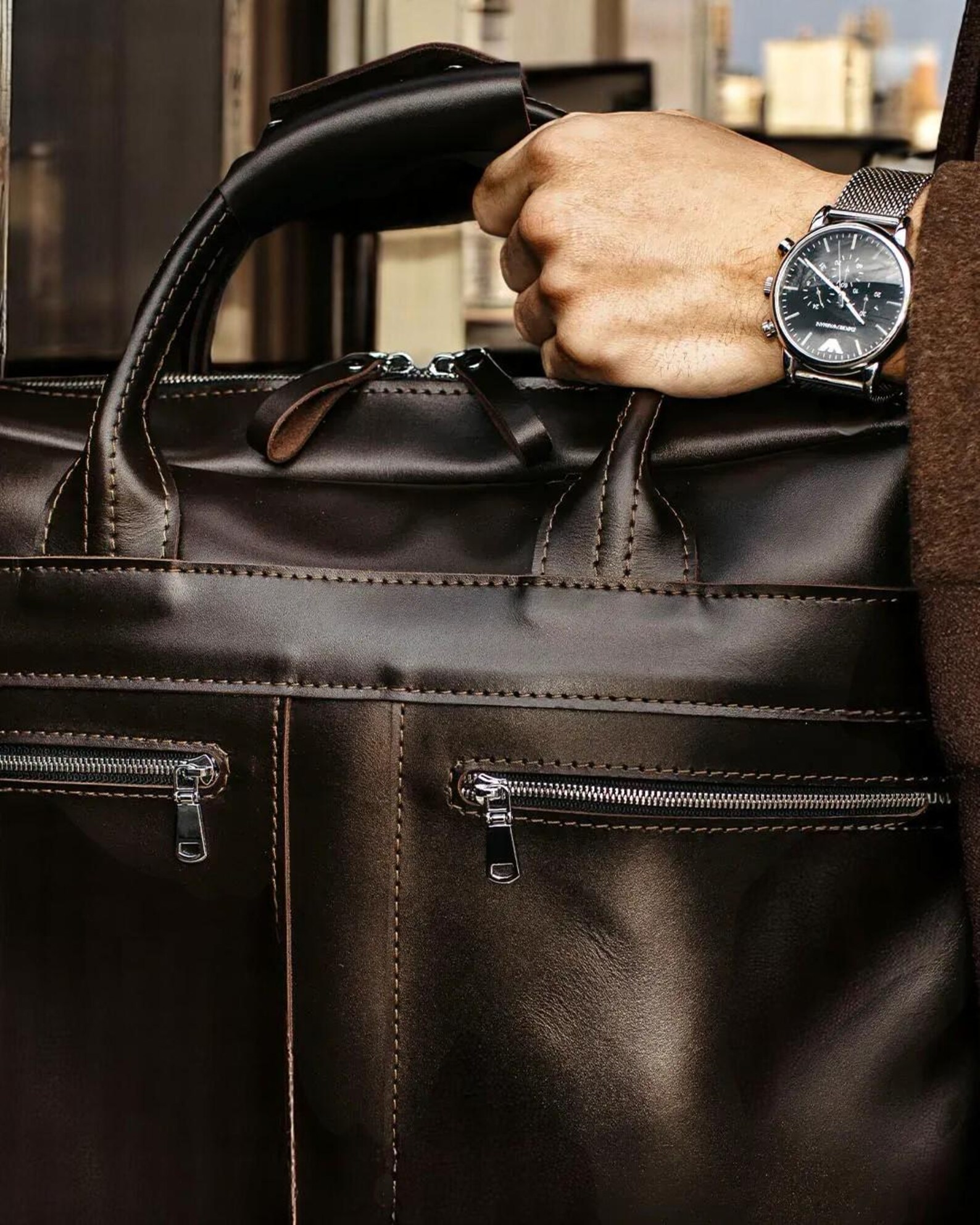 Leather Briefcase for Men – Brown Handmade Laptop Messenger Bag ...
