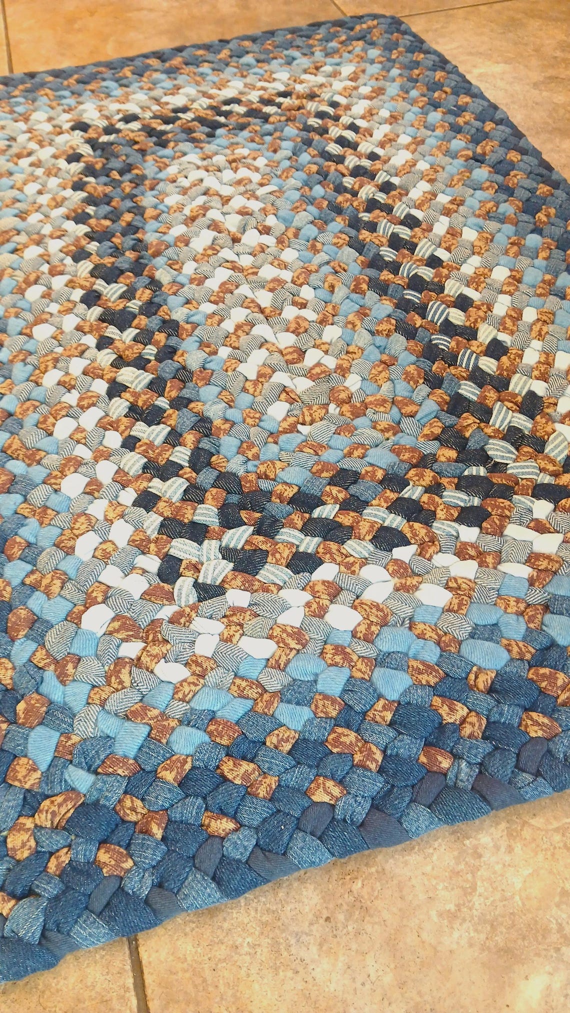 New Sturdy Handmade Recycled Denim Rectangular Braided Rug - Etsy