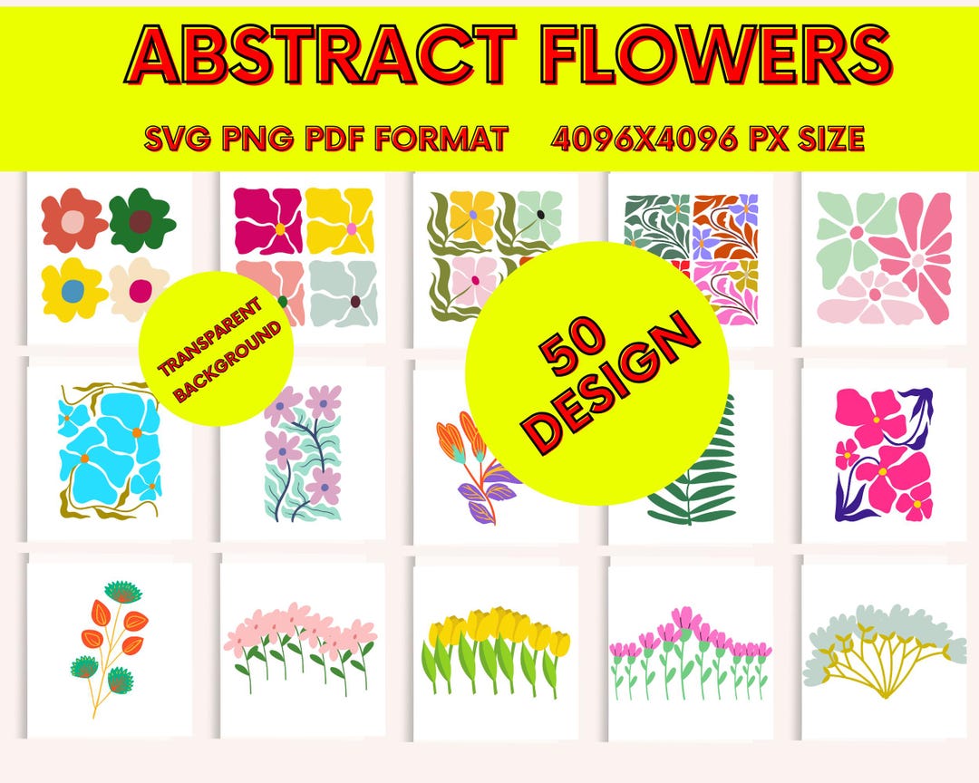 Abstract Flower SVG and PNG Bundle: Retro Groovy Floral Designs - Etsy