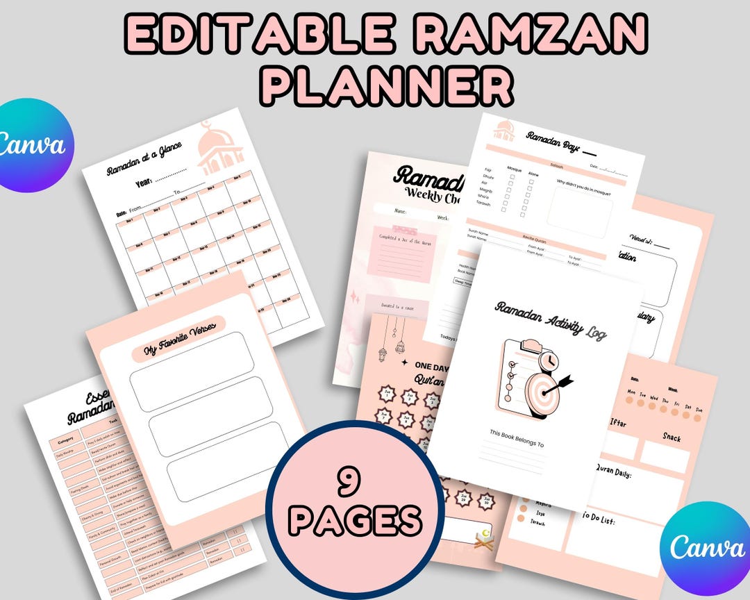 Editable Ramadan Journal Canva | Printable Ramadan Planner 9 Pages ...