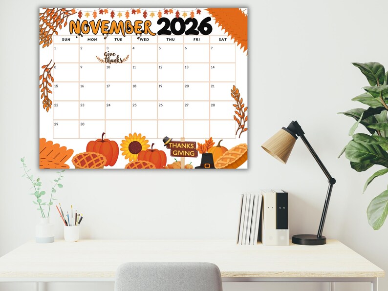 Canva Editable November 2026 Calendar, Happy Thanksgiving Month ...