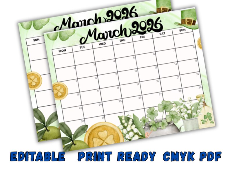 Editable March 2026 Calendar, Canva Printable Monthly Planner Template ...