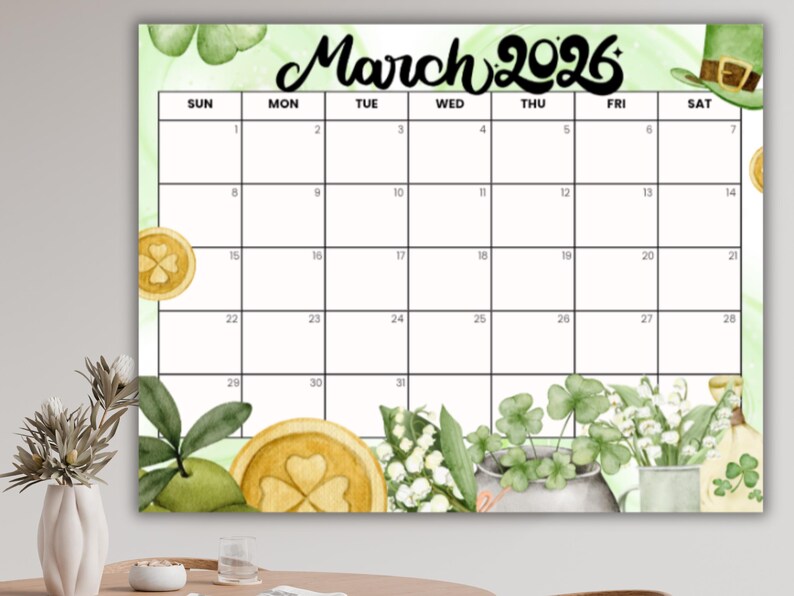 Editable March 2026 Calendar, Canva Printable Monthly Planner Template ...