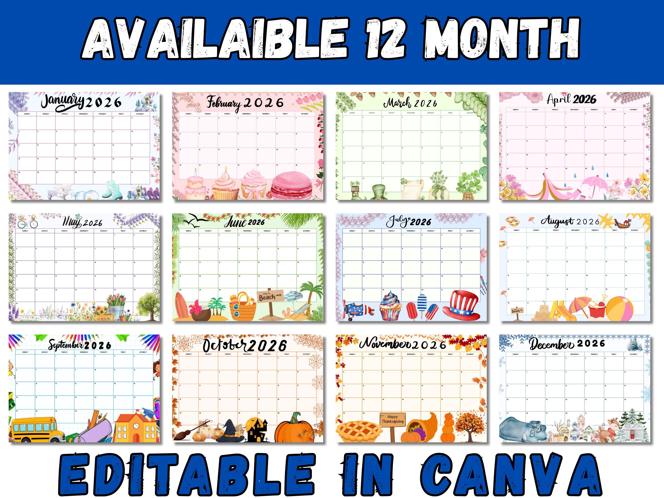 Canva Editable November 2026 Calendar, Mon & Sun Happy Thanksgiving ...