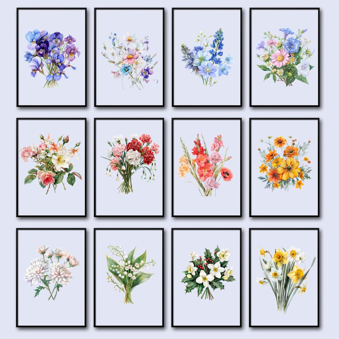 Birth Flower Wall Art Nursery | Digital Print | Mother's Day Gift for ...