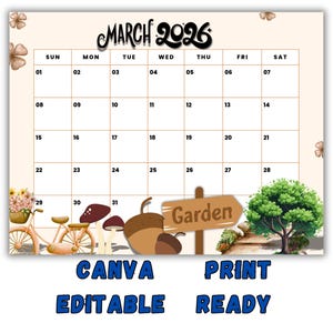 March 2026 Editable Calendar | Printable Monthly Planner PDF | School ...
